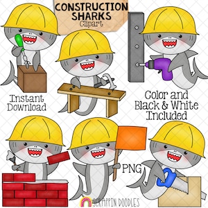 Construction Worker Sharks Clip Art - Grey Sharks - Laying Brick ...