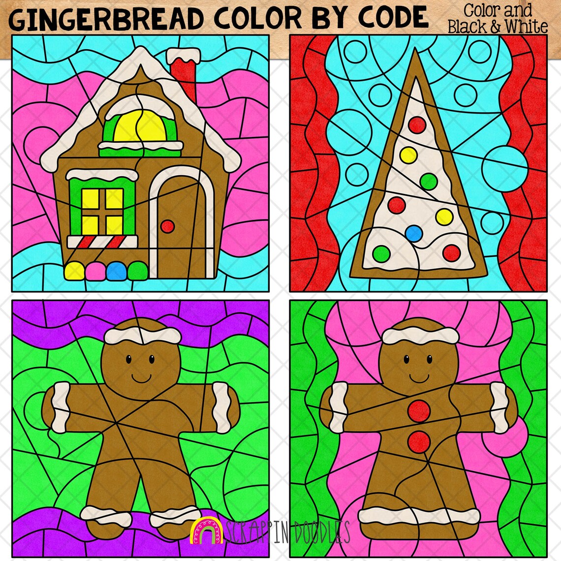Gingerbread Color by Code Templates Ginger Bread Cookie - Etsy