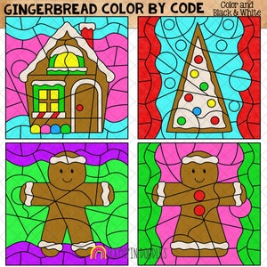 Gingerbread Color by Code Templates - Ginger Bread Cookie Colour by ...
