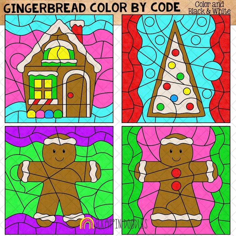 Gingerbread Color by Code Templates Ginger Bread Cookie - Etsy