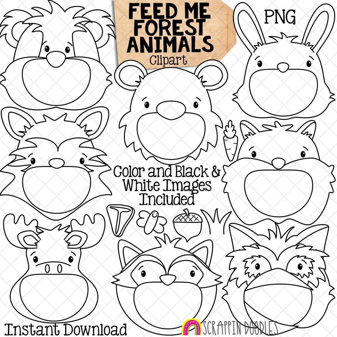 Feed Me Forest Animals Clipart Feeding Open Mouth Skunk Bear Rabbit Fox ...