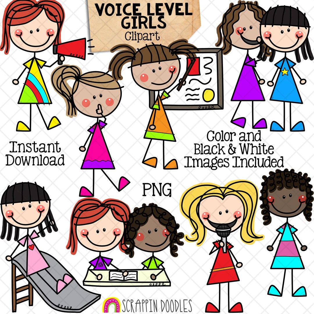 Voice Levels Clip Art - Doodle Kids Girls Stick Figure Graphics - Voice ...