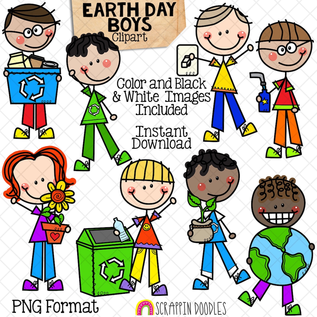 Earth Day Clipart - Doodle Boys - Climate Change - Environmental Kids ...