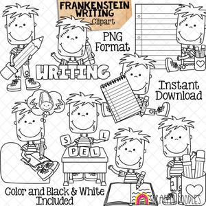Frankenstein Writing Clip Art - Halloween Spelling Clipart - School ...