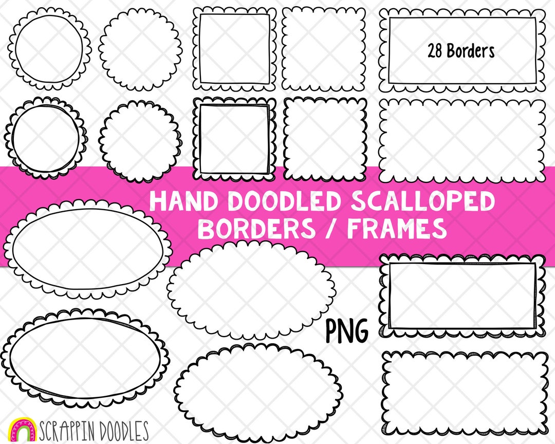Doodle Borders Clipart - Hand Drawn Scalloped Frames - Square Borders ...