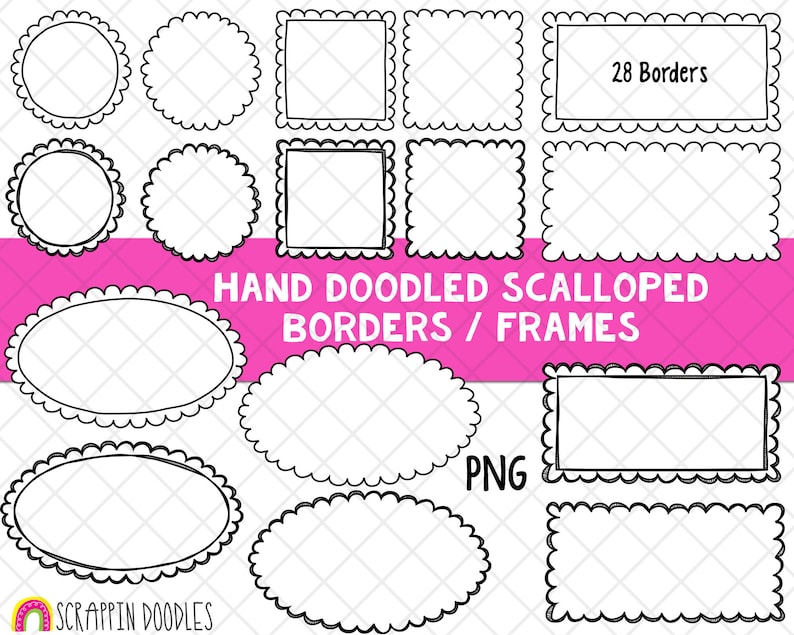Doodle Borders Clipart Hand Drawn Scalloped Frames Square Borders ...