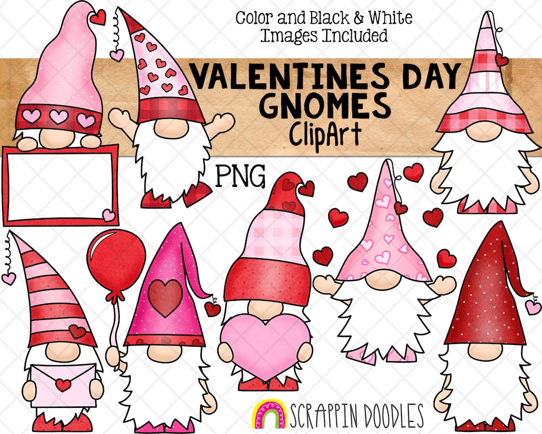 Valentine Gnome Clipart - Valentine's Day Gnomes - PNG - Pink Garden ...