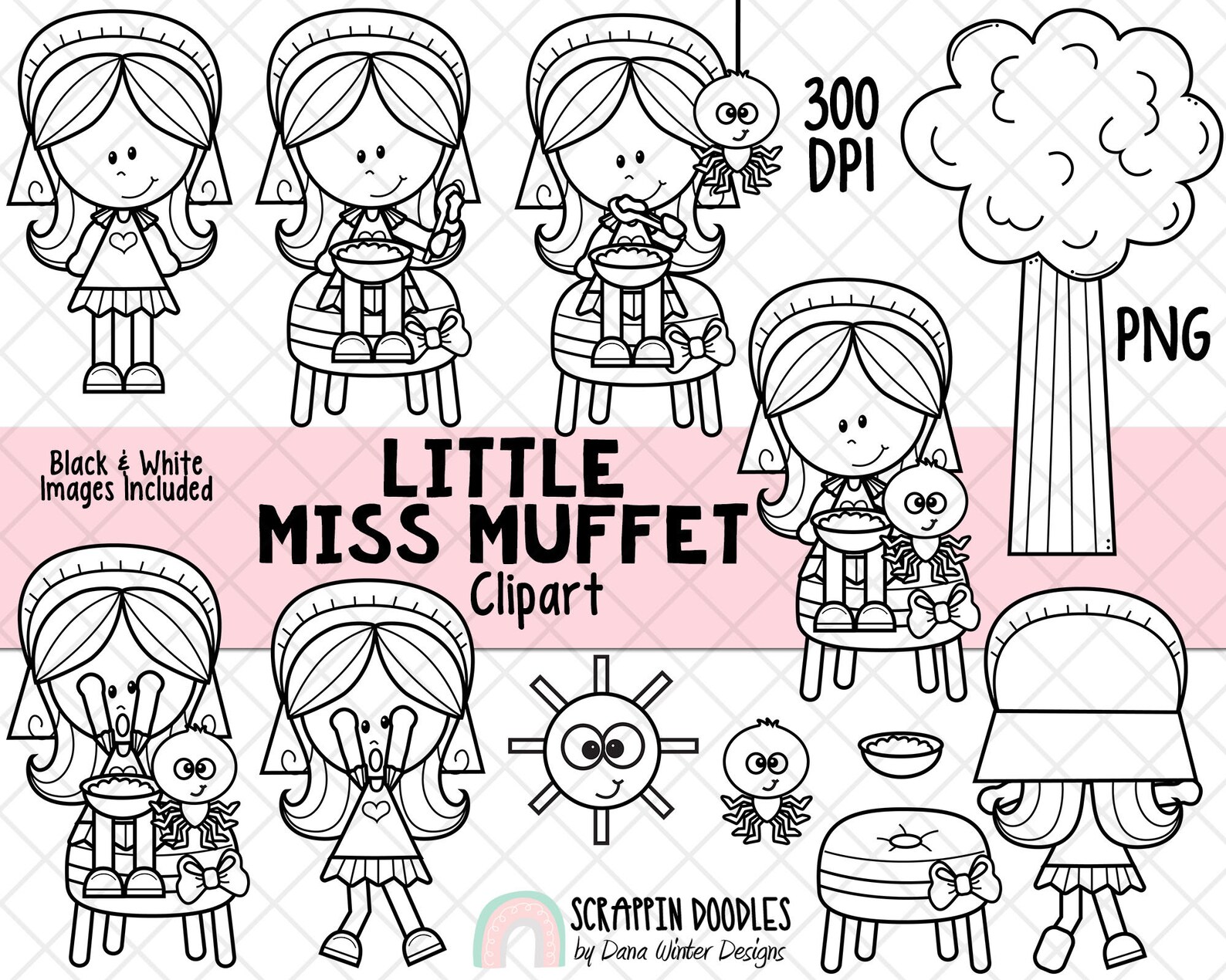 Little Miss Muffet Clip Art Nursery Rhyme Clipart Kids Story Clipart ...