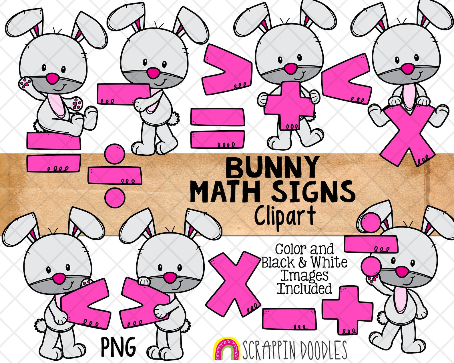 Bunny Math Signs Clip Art - Commercial Use Rabbits Holding Math Symbols ...