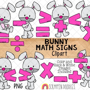 Bunny Math Signs Clip Art - Commercial Use Rabbits Holding Math Symbols ...