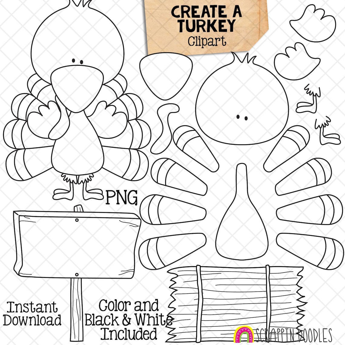 Create a Turkey Clipart Turkey Clipart Turkey Pieces Pin the Feather on ...