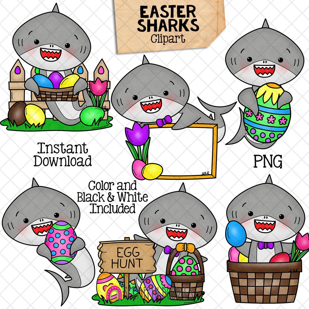 Easter Sharks Clip Art - Grey Shark Easter Egg Hunt Clipart - Baby ...