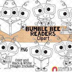 Bumble Bee Readers Clipart - Commercial Use - Sublimation - Hand Drawn ...