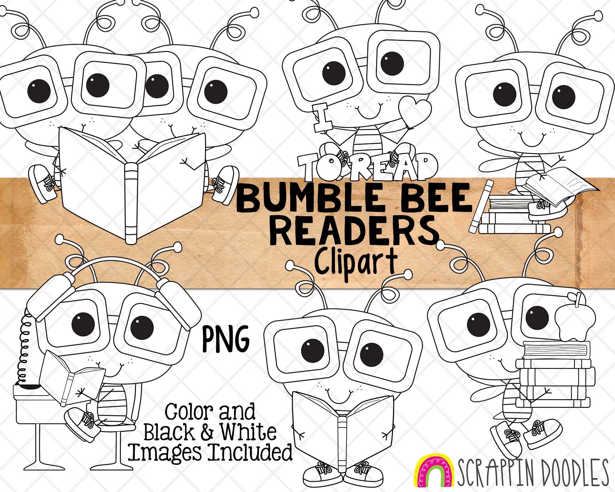 Bumble Bee Readers Clipart - Commercial Use - Sublimation - Hand Drawn ...