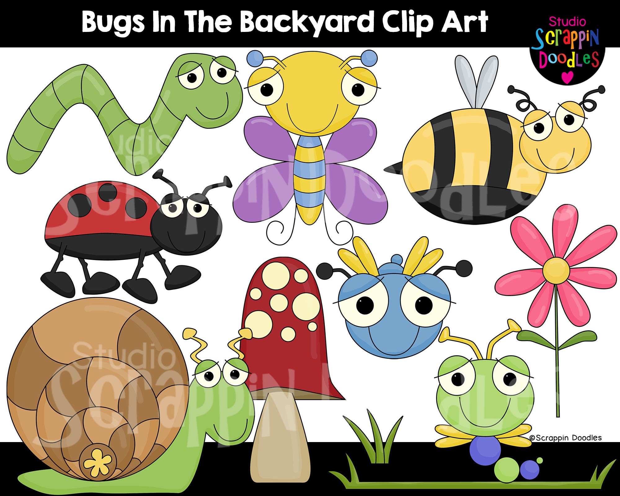 Bugs in the Backyard Clip Art Cute Insect Graphics, Snail, Worm ...