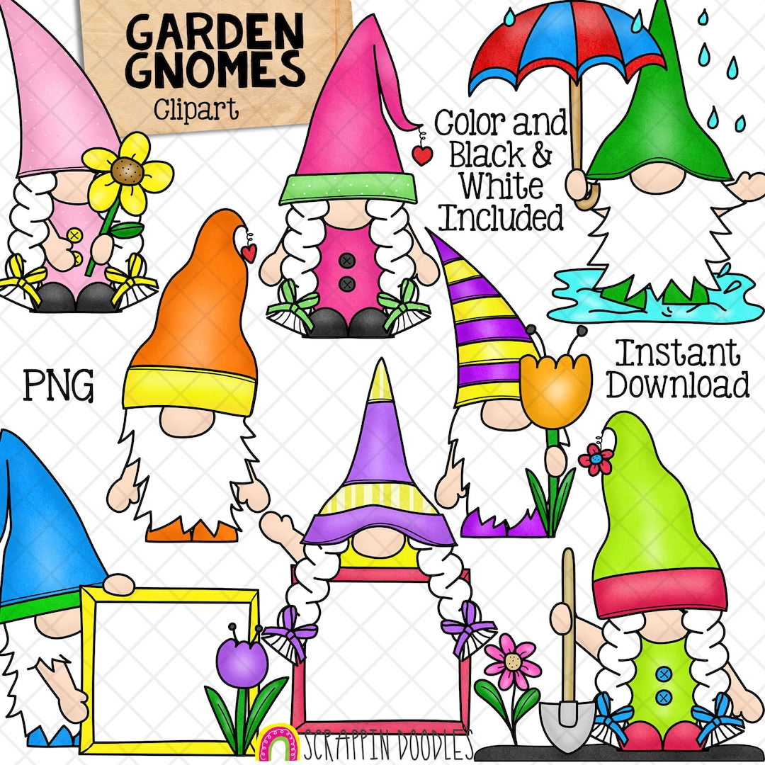Garden Gnomes Clipart- Summer Gnome Clip Art - Spring Garden Gnomes ...