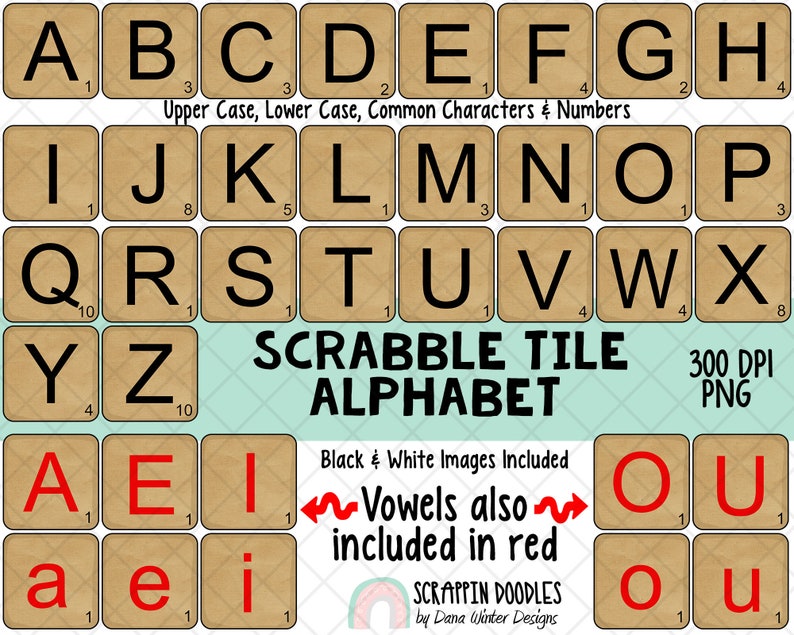 Scrabble Tile Clipart Wooden Tile Alphabet Clipart PNG Printable ...