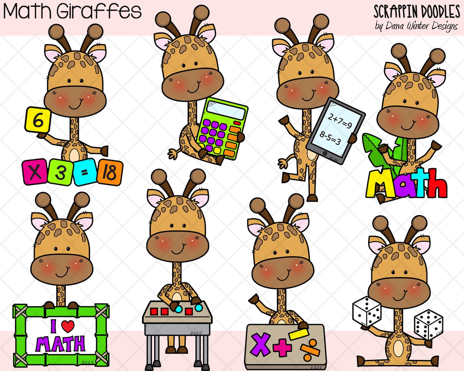 Math Giraffes Clip Art - Cute Commercial Use Giraffe Clipart - School ...