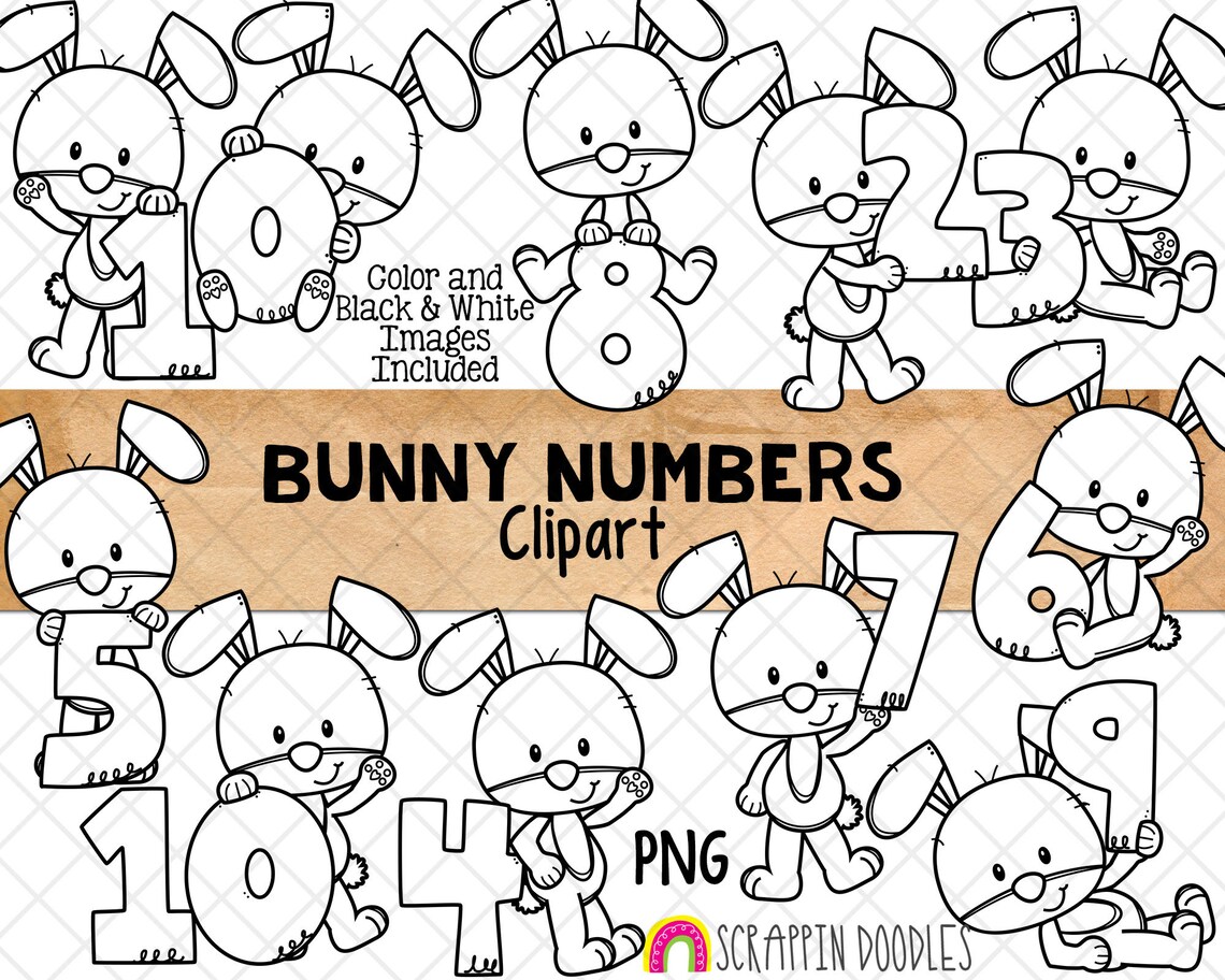 Bunny Rabbit Number Clip Art Commercial Use Easter Rabbits Holding Pink ...