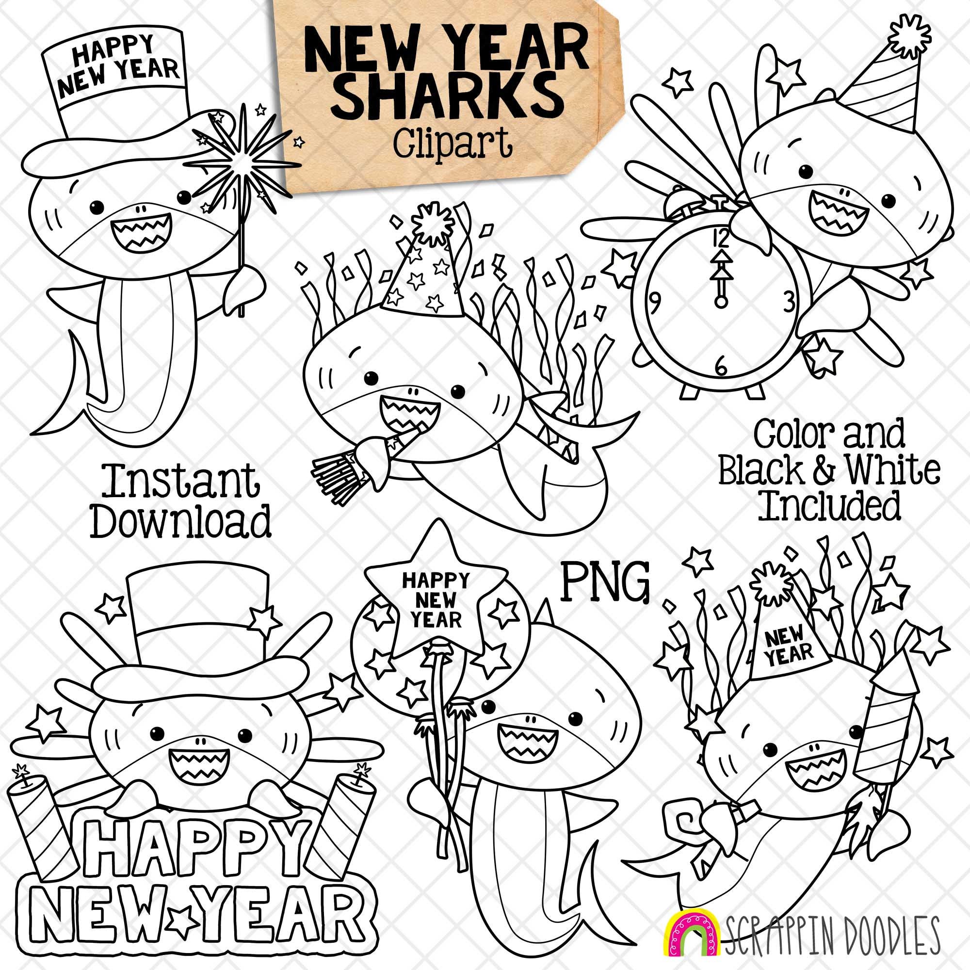 New Year Sharks Clip Art Grey Shark Clipart Baby Shark Commercial Use ...