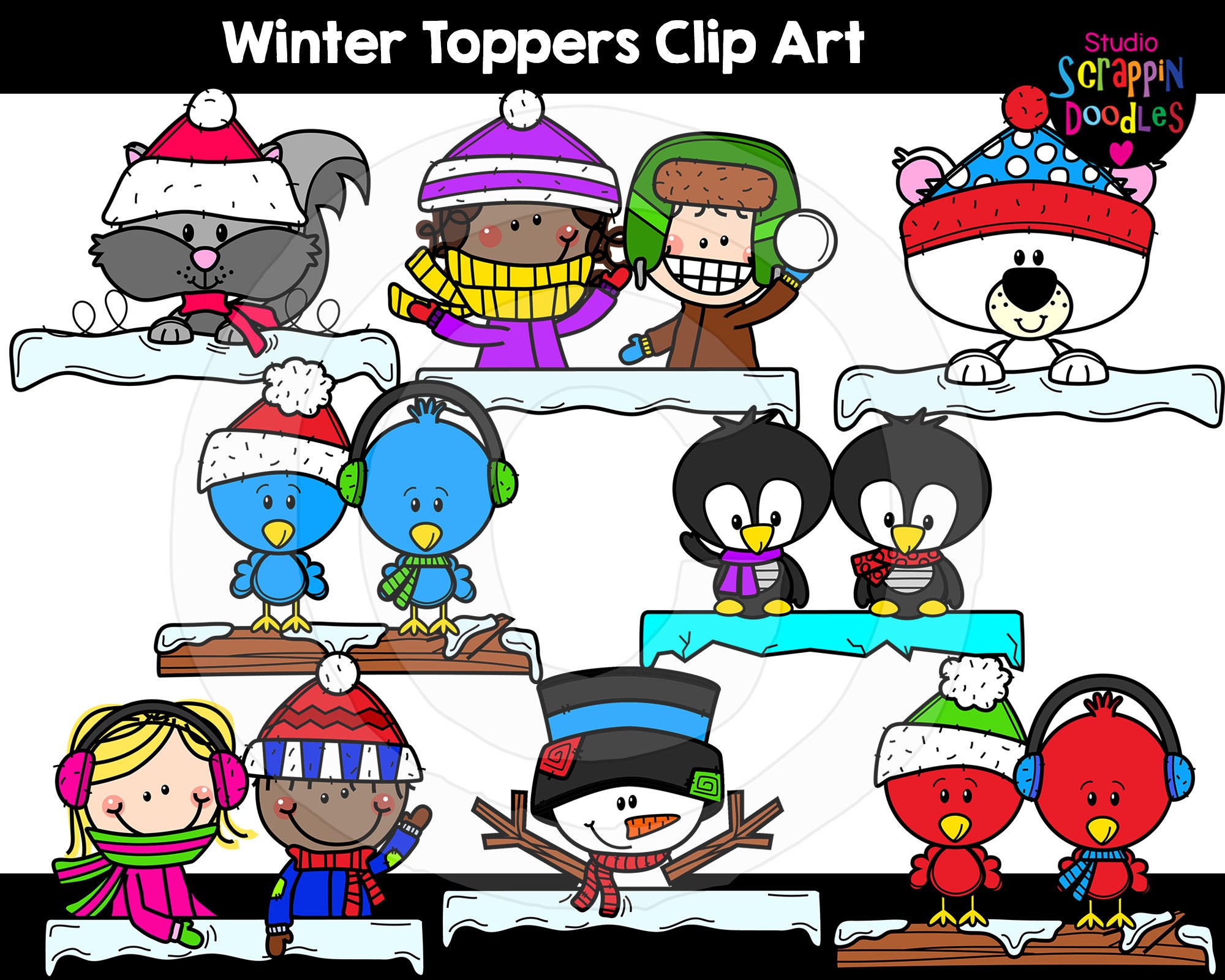 Winter Toppers Clip Art Cute Commercial Use Winter Clip Art, Seasonal ...