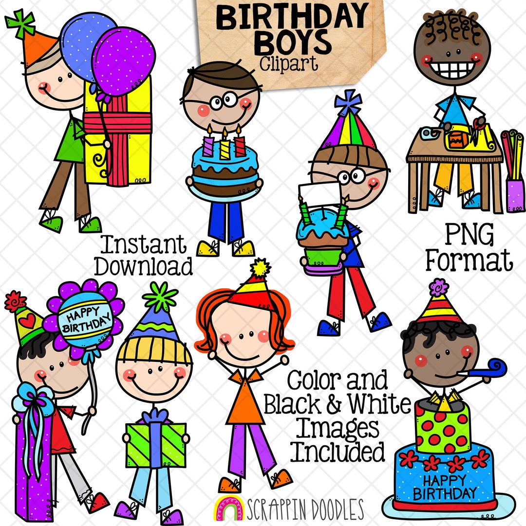 Birthday Clipart - Doodle Boys Birthday Clip Art - Birthday Party Cake ...