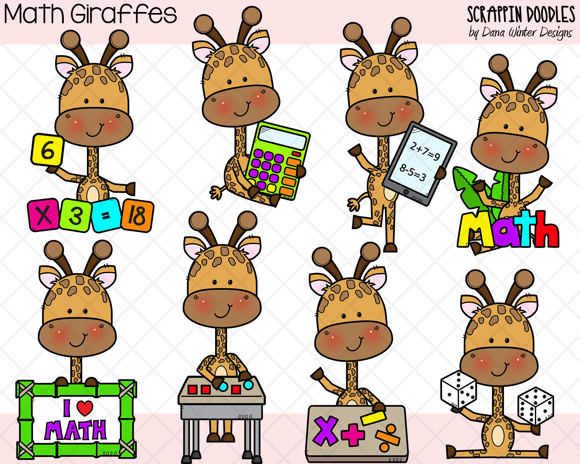 School Giraffes Clip Art Bundle Cute Commercial Use Giraffe Clipart ...