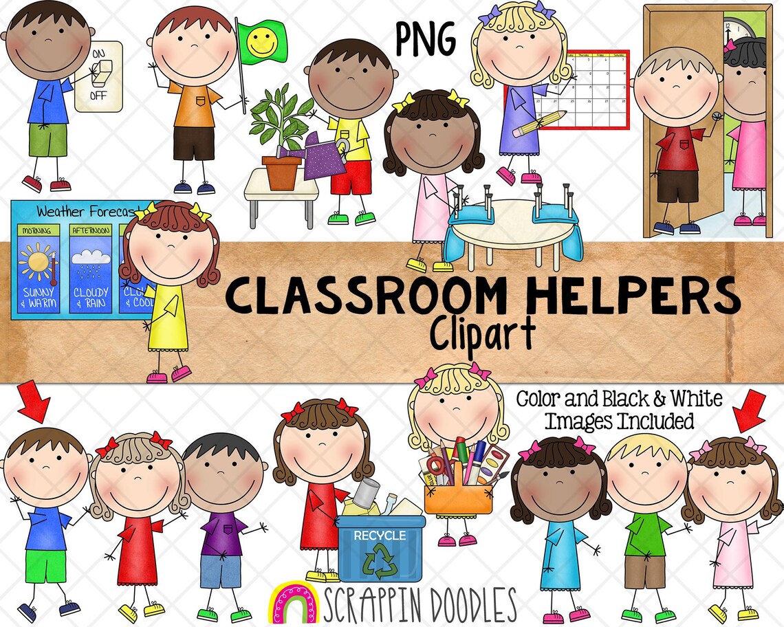 Classroom Helpers Clipart - Kids Doing Classroom Chores Clipart ...