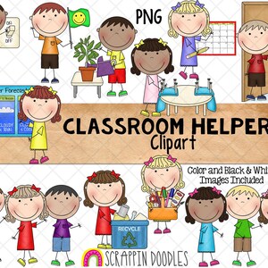Classroom Helpers Clipart - Kids Doing Classroom Chores Clipart ...