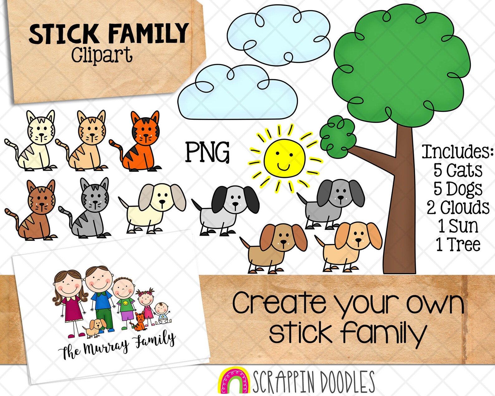 Stick Family Clip Art - Various Hair Colors - Stick Figures - Stick ...