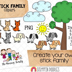 Stick Family Clip Art - Various Hair Colors - Stick Figures - Stick ...