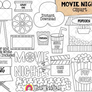 Movie Night Clip Art - Popcorn - Movie Theater - Directors Chair - Reel ...