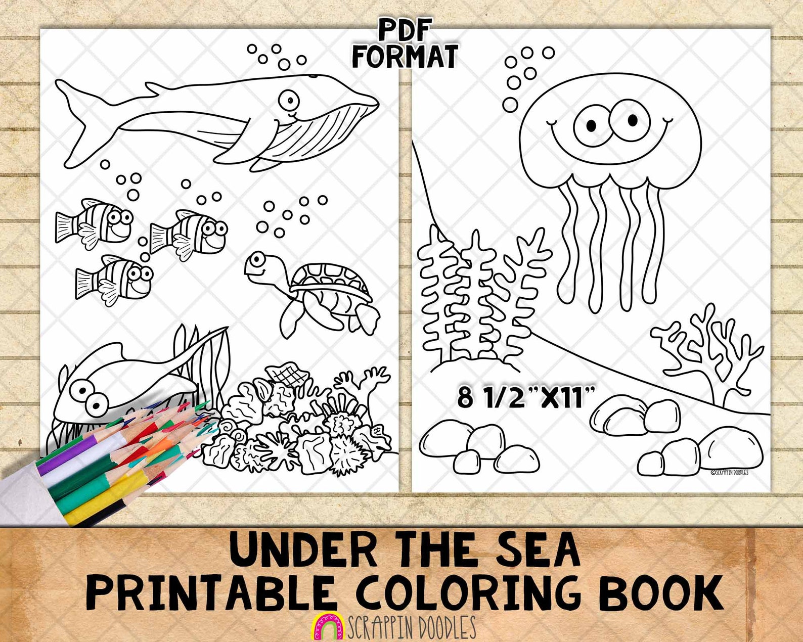Under the Sea Coloring Book Ocean Coloring Pages Printable PDF Shark ...