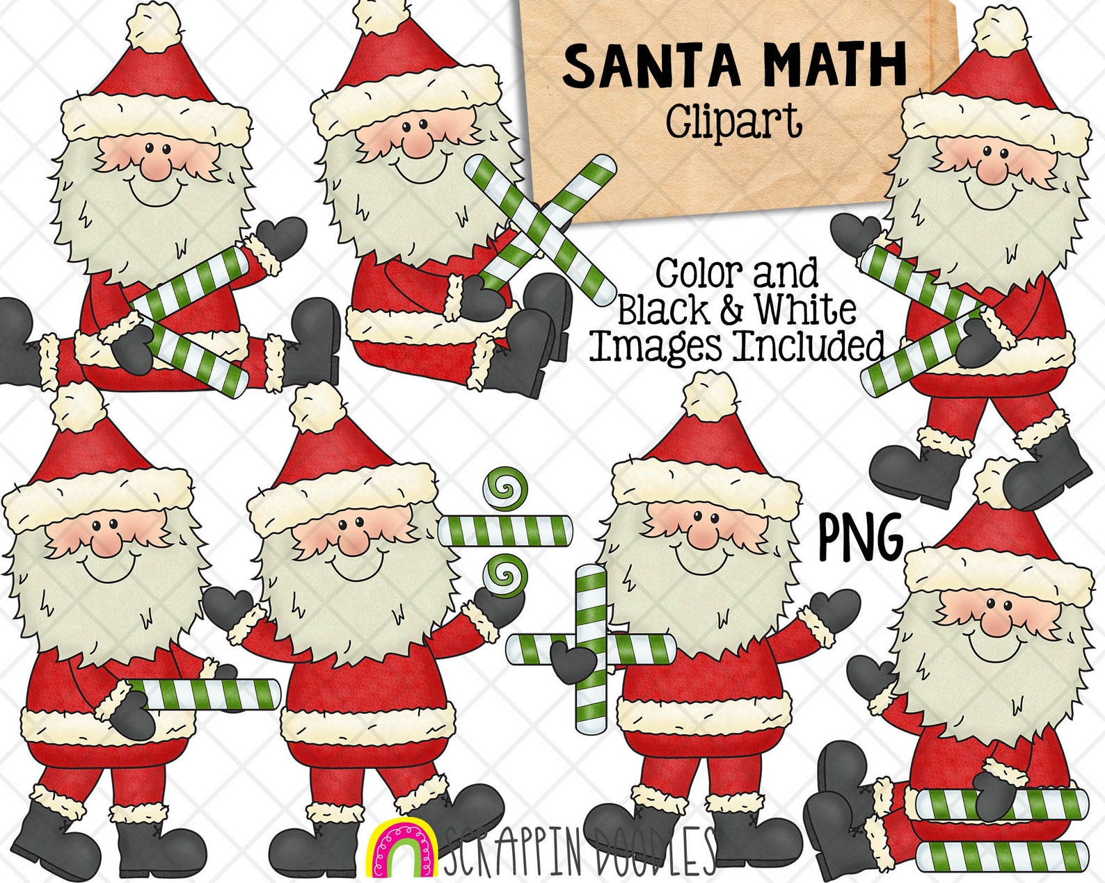 Santa Claus Math Signs Clipart Christmas Candy Cane Math Signs ...