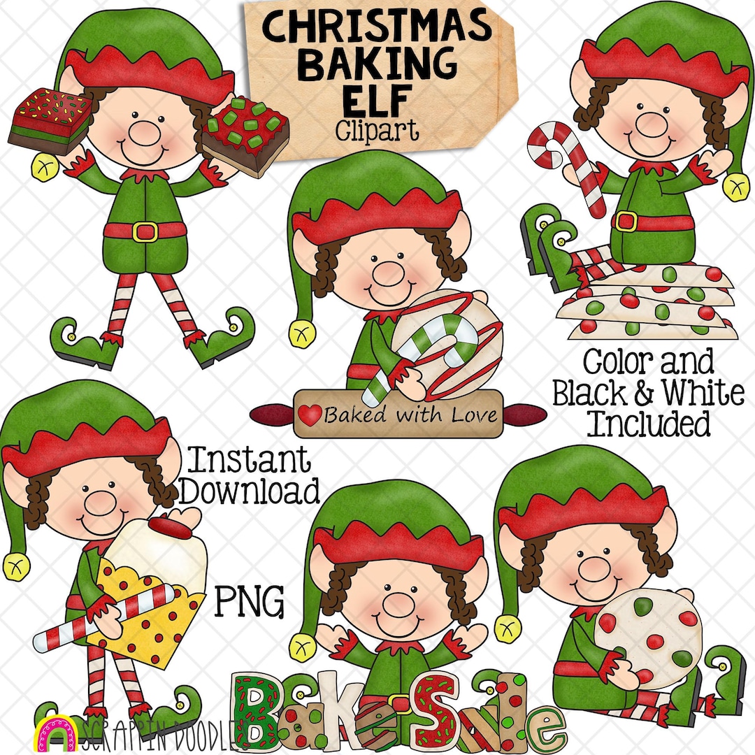 Christmas Baking Elf Clip Art - Christmas Elves Posing - Standing ...