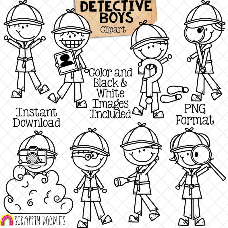 Detective Clip Art - Doodle Boys Detectives - Spy Graphics - Private ...