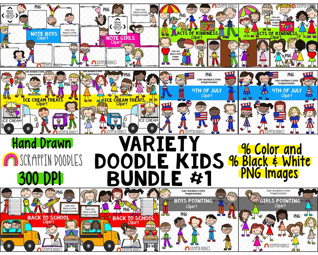 Doodle Kids Clipart Bundle Doodle Boys and Girls Bundle 1 - Etsy