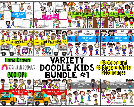 Doodle Kids Clipart Bundle Doodle Boys and Girls Bundle 1 | Etsy UK