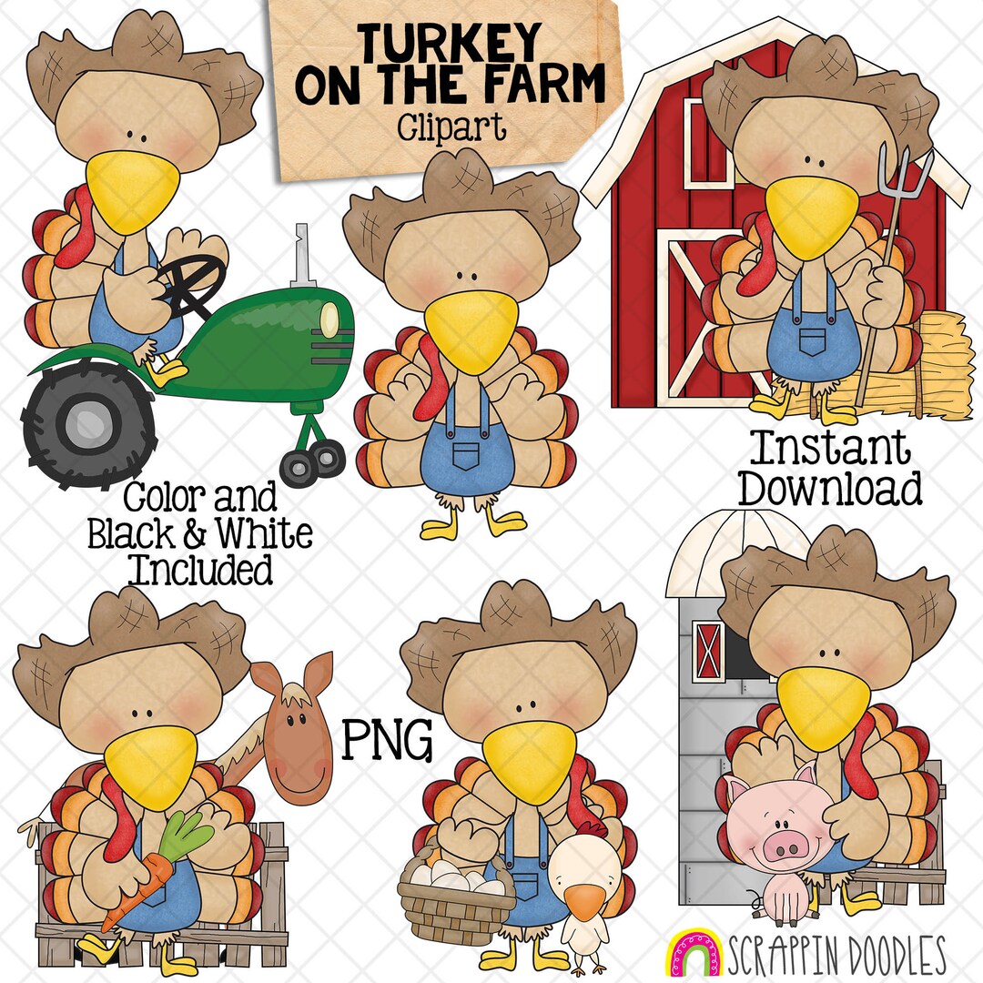 Turkey Clipart - Farmer Turkeys Clip Art - Cute Turkeys on the Farm ...