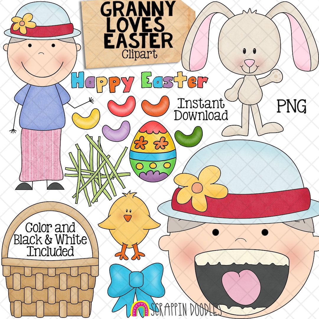 Old Lady Swallowed a Chick Clipart - Granny Loves Easter Graphics ...