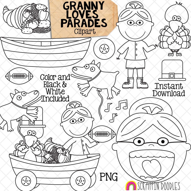 Old Lady Swallowed a Turkey Clip Art - Granny Loves Parades Graphics ...