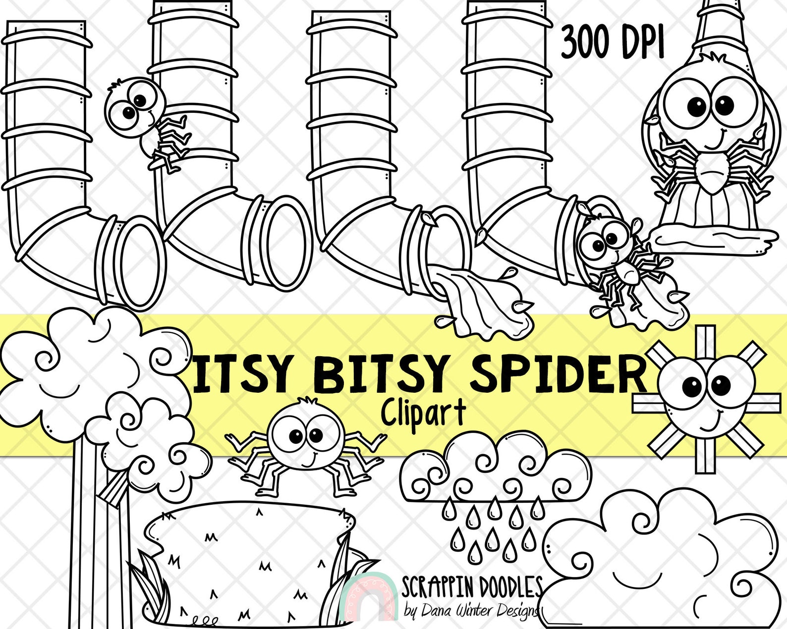 Itsy Bitsy Spider Clipart - Nursery Rhyme Clipart - Kids Story Clipart ...