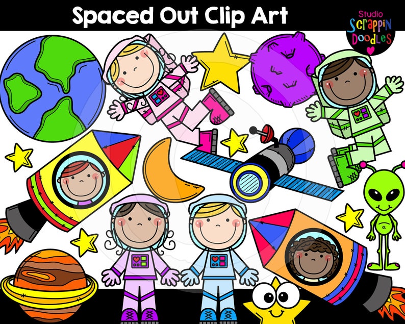 Spaced Out Clip Art Cute Outer Space Astronaut Graphics - Etsy
