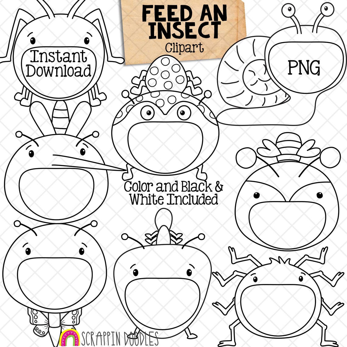 Feed an Insect Clipart Feeding Open Mouth Bugs Grasshopper Snail ...