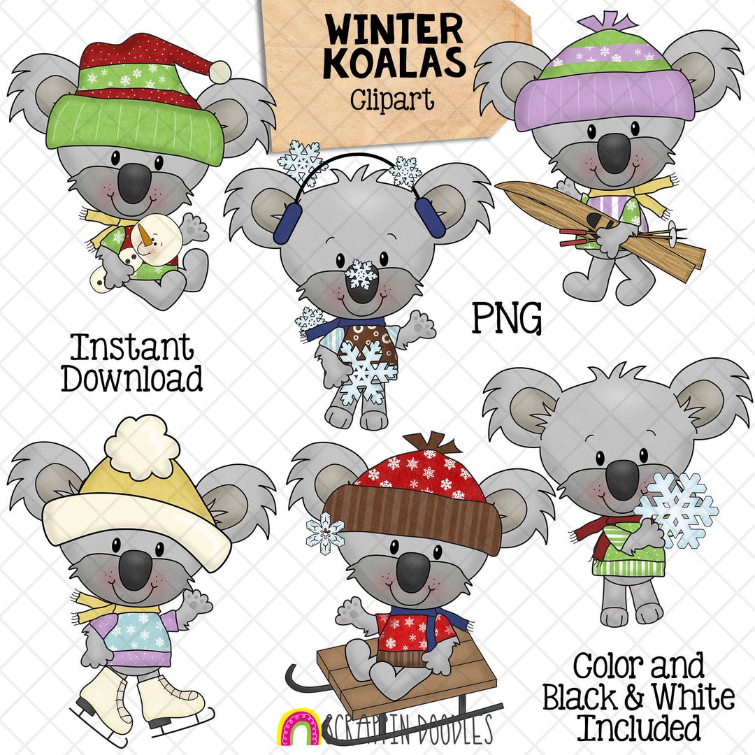 Koala Clipart - Winter Seasonal Koala Bears Graphics - Commercial Use ...