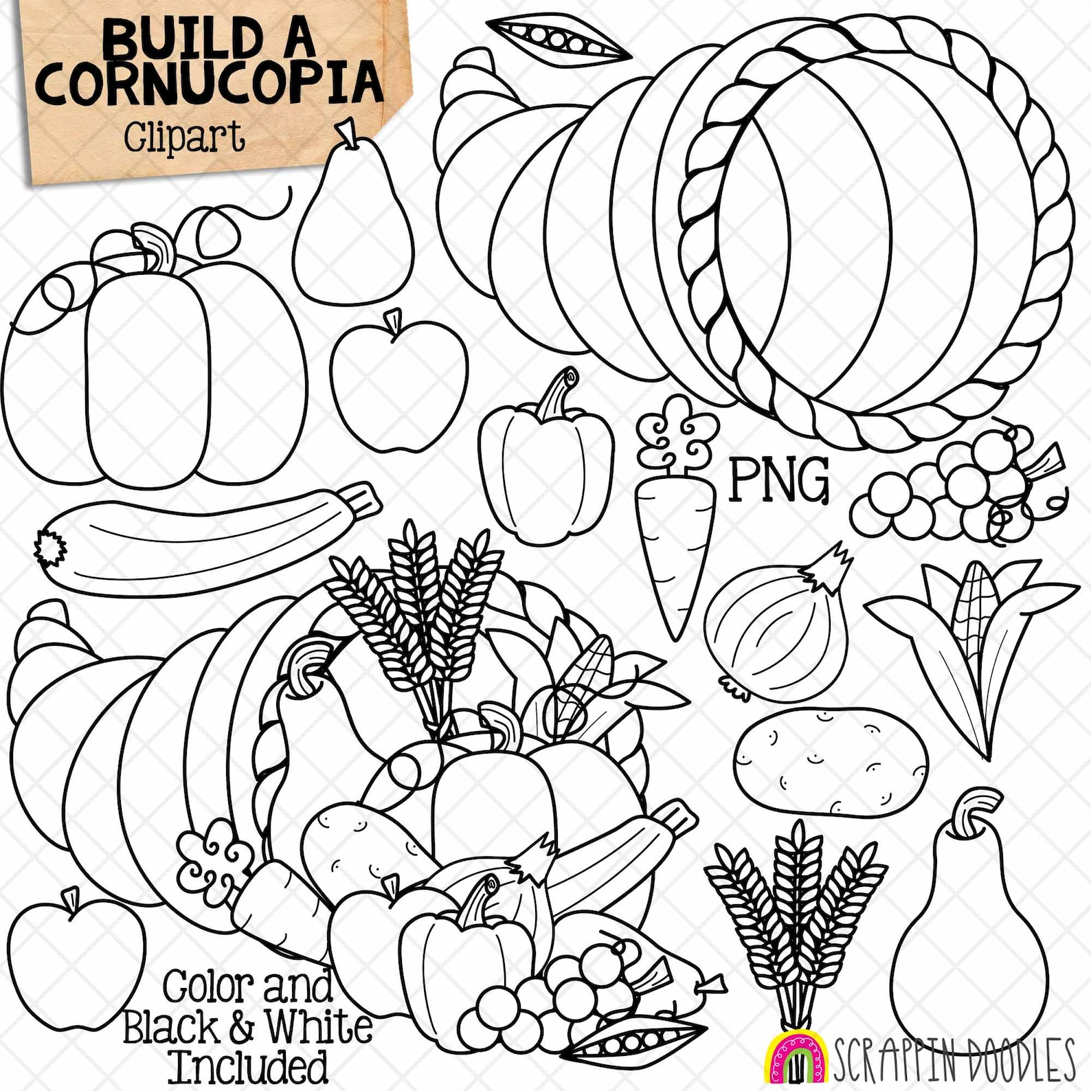 Build a Cornucopia Clipart - Empty Cornucopia - Thanksgiving - Autumn ...