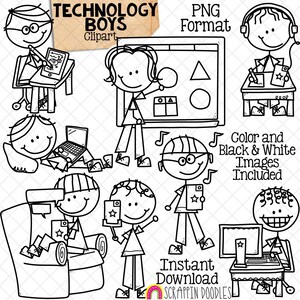 Technology Clip Art - Doodle Boys Clipart - Drawing on iPad - Computer ...