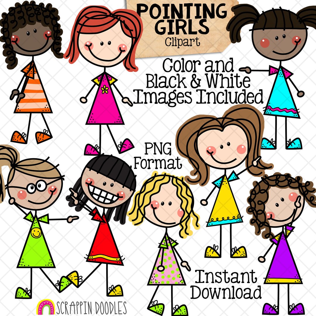 Pointing Clipart - Doodle Girls Pointing - Pointing Stick Figure Clip ...