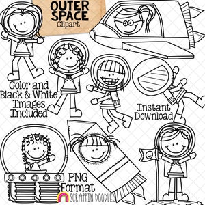 Space Clipart - Outer Space Doodles Girls - Astronaut Graphics ...