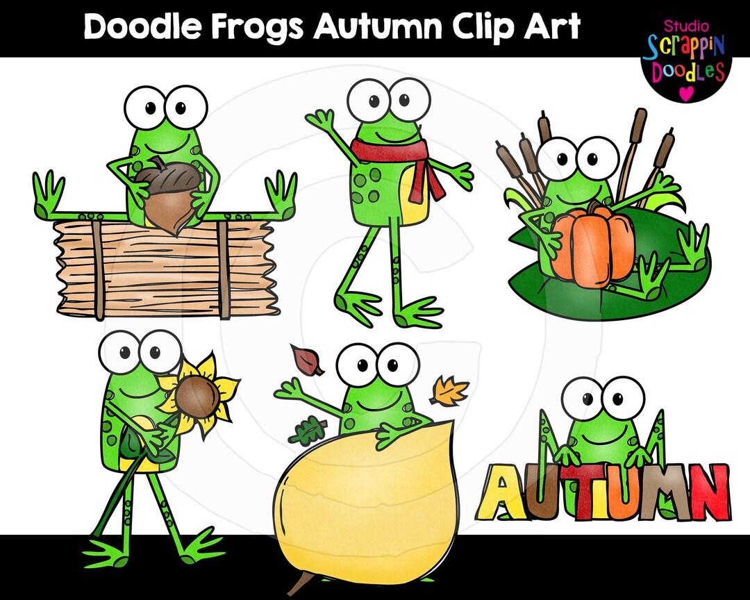Doodle Frogs Autumn Clip Art - Cute Commercial Use Fall Themed Frog ...